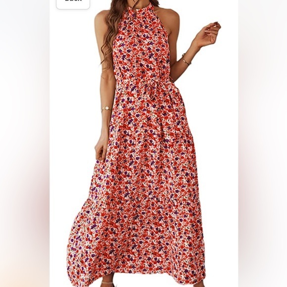 Amazon | Dresses | Womens Summer Halter Neck Sleeveless Boho Floral ...